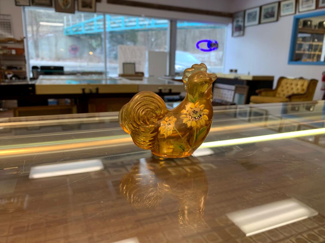 Fenton - Lenox Amber Glass Rooster 100 Years Hand Painted - Etsy