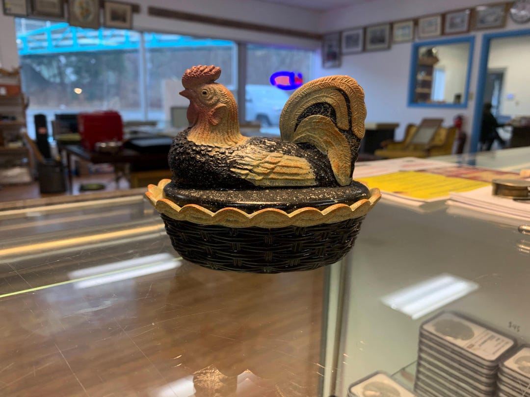 Fenton Hand Painted Folk Art Rooster on Nest - Etsy