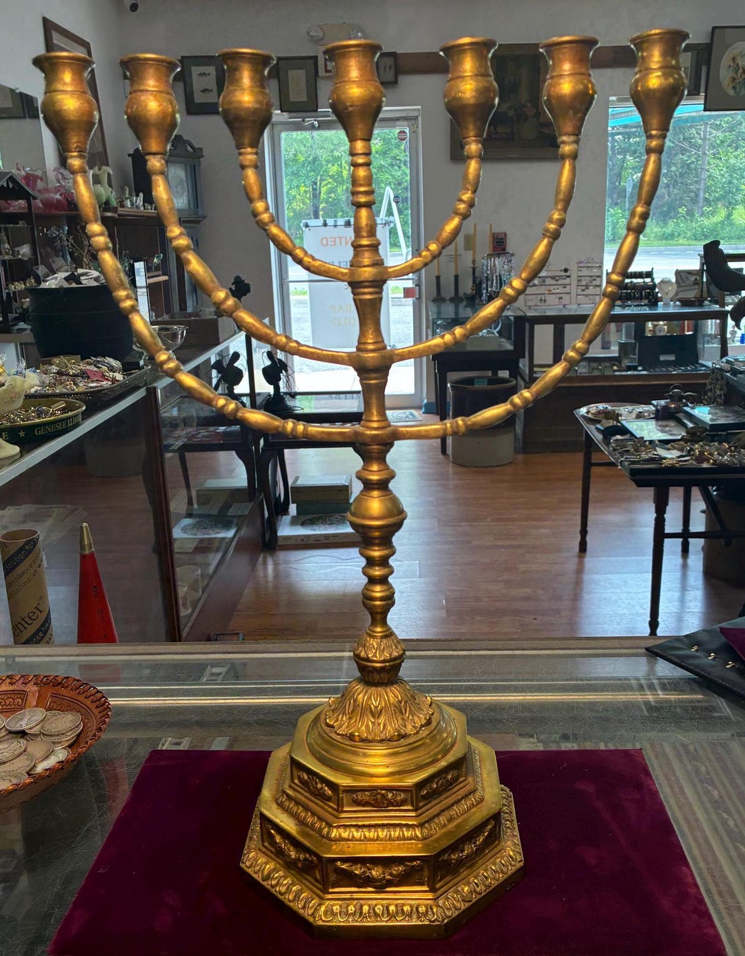 Gold Toned Bronze Menorah Floral Details - Etsy
