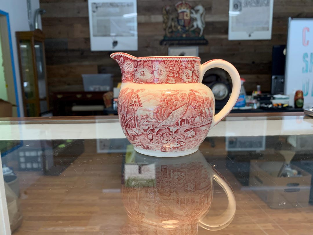 Vintage W.R. Midwinter LTD Red Pitcher English China Rural England - Etsy