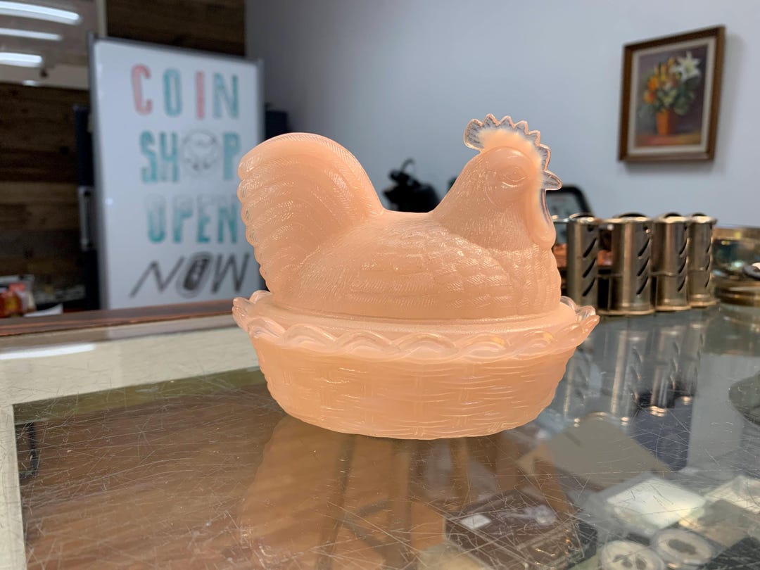 Fenton Pink Swirl Glass Rooster on Nest - Etsy