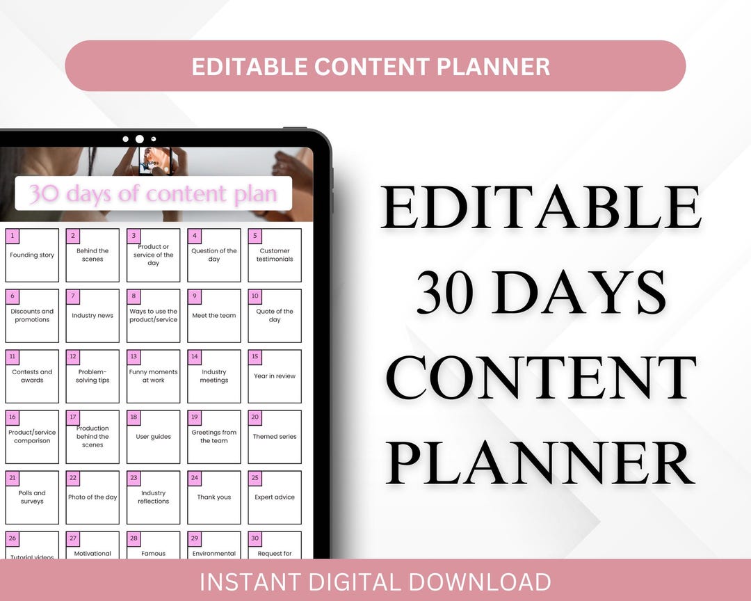 30-day Content Planner, Social Media Strategy Template, Social Media ...