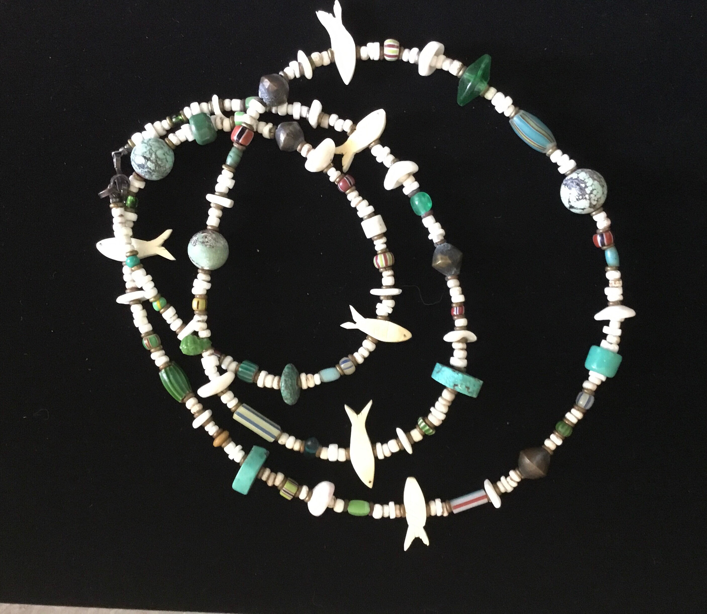 Ethnic Vintage Fetish Necklace African Trade Beads Bohemian