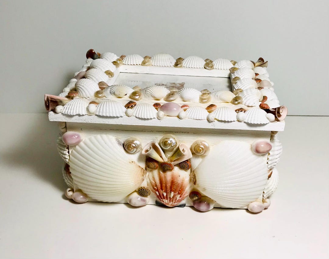 Seashell Embellished Wood Box With Picture Holder - Etsy