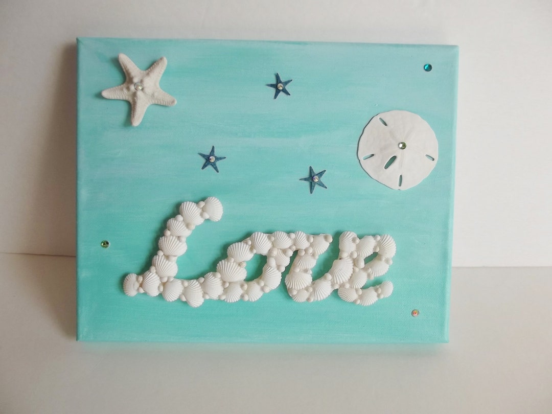 LOVE Seashell Canvas Picture, 8 X 10 Painted Canvas With Seashell Love ...
