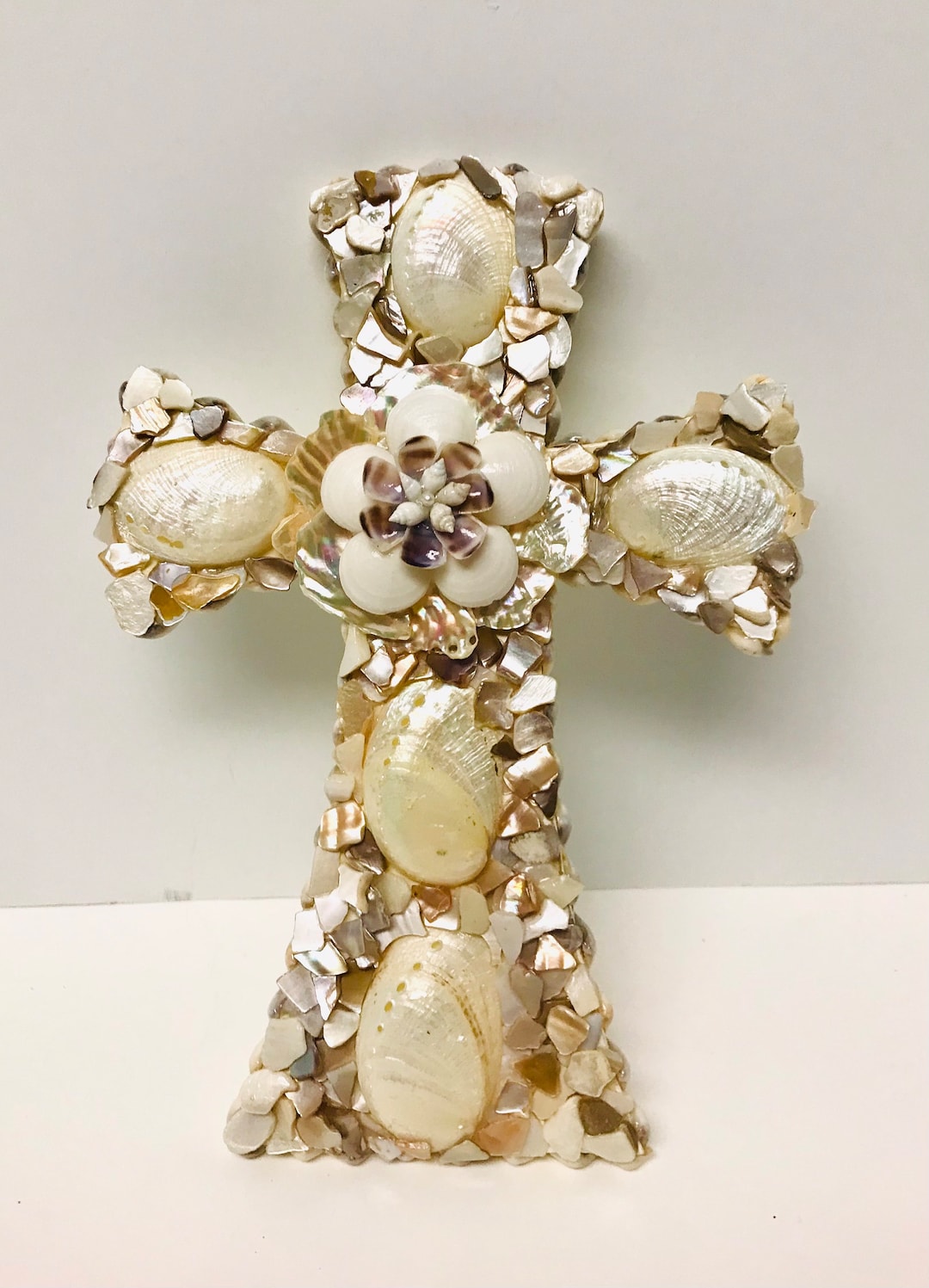 Seashell Cross, Pearlized Shells, Wedding, Religious Decor, Beach Decor ...