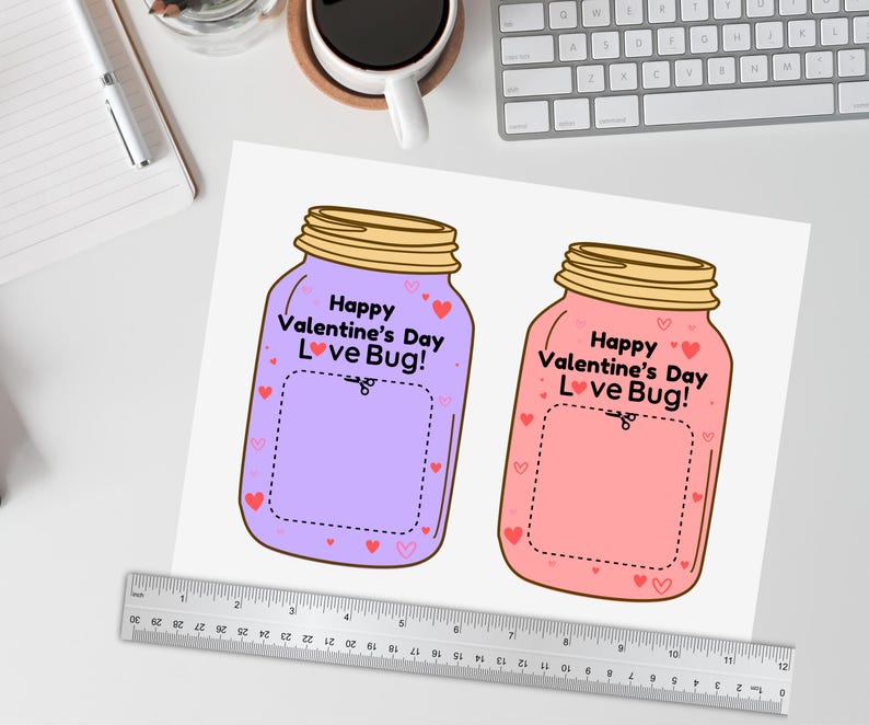 Printable Classroom Valentine Cards | Mason Jar Love Bug Valentines for ...