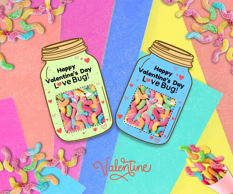 Love Bug Mason Jar Valentine Printable Cards | Classroom Valentines Day ...