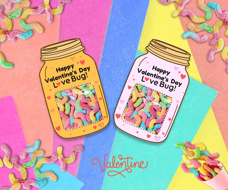 Printable Classroom Valentine Cards | Mason Jar Love Bug Valentines for ...