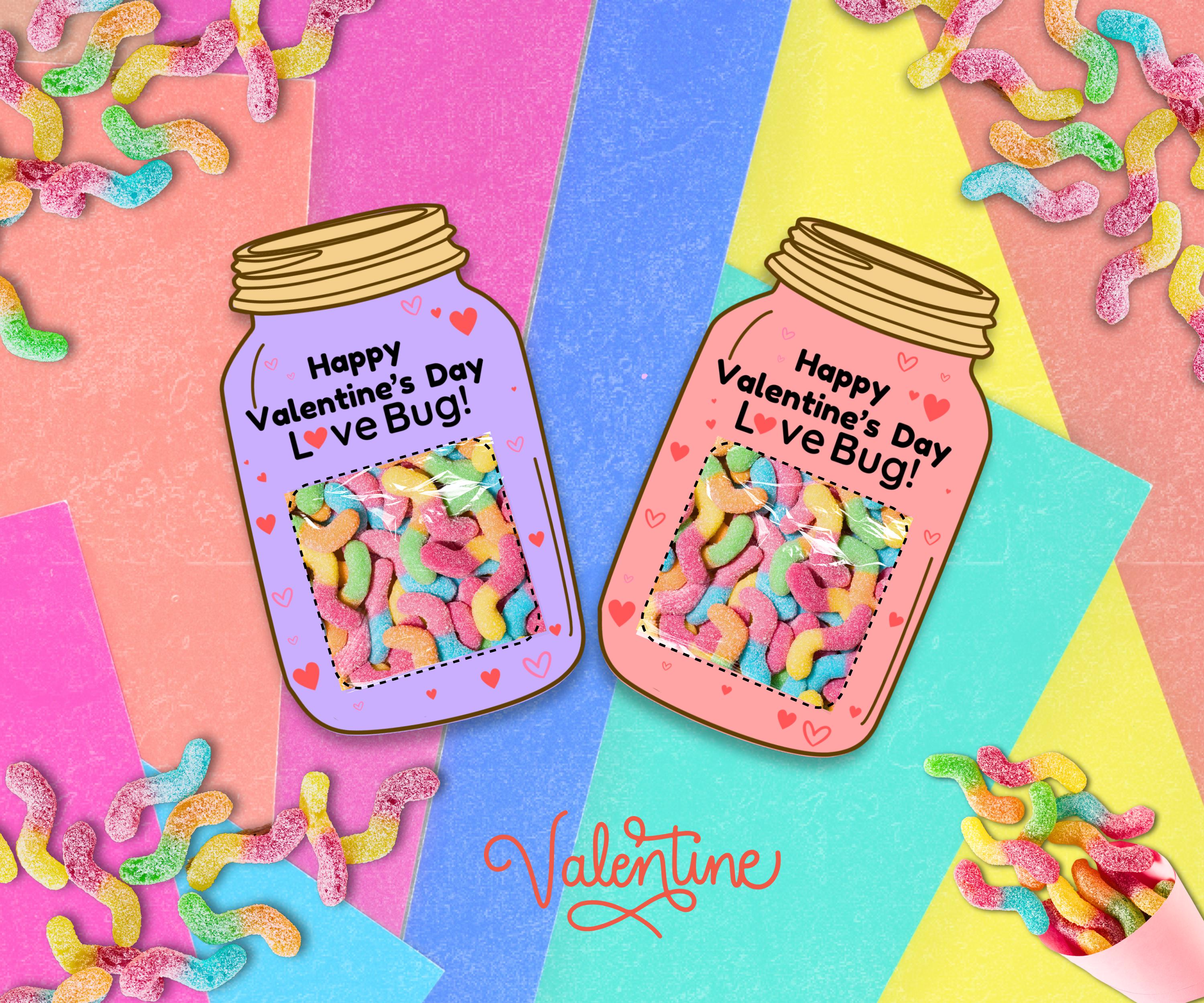 Printable Classroom Valentine Cards | Mason Jar Love Bug Valentines for ...