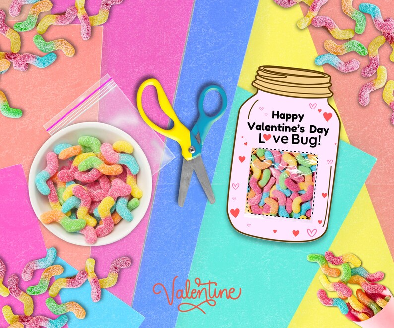 Printable Classroom Valentine Cards | Mason Jar Love Bug Valentines for ...