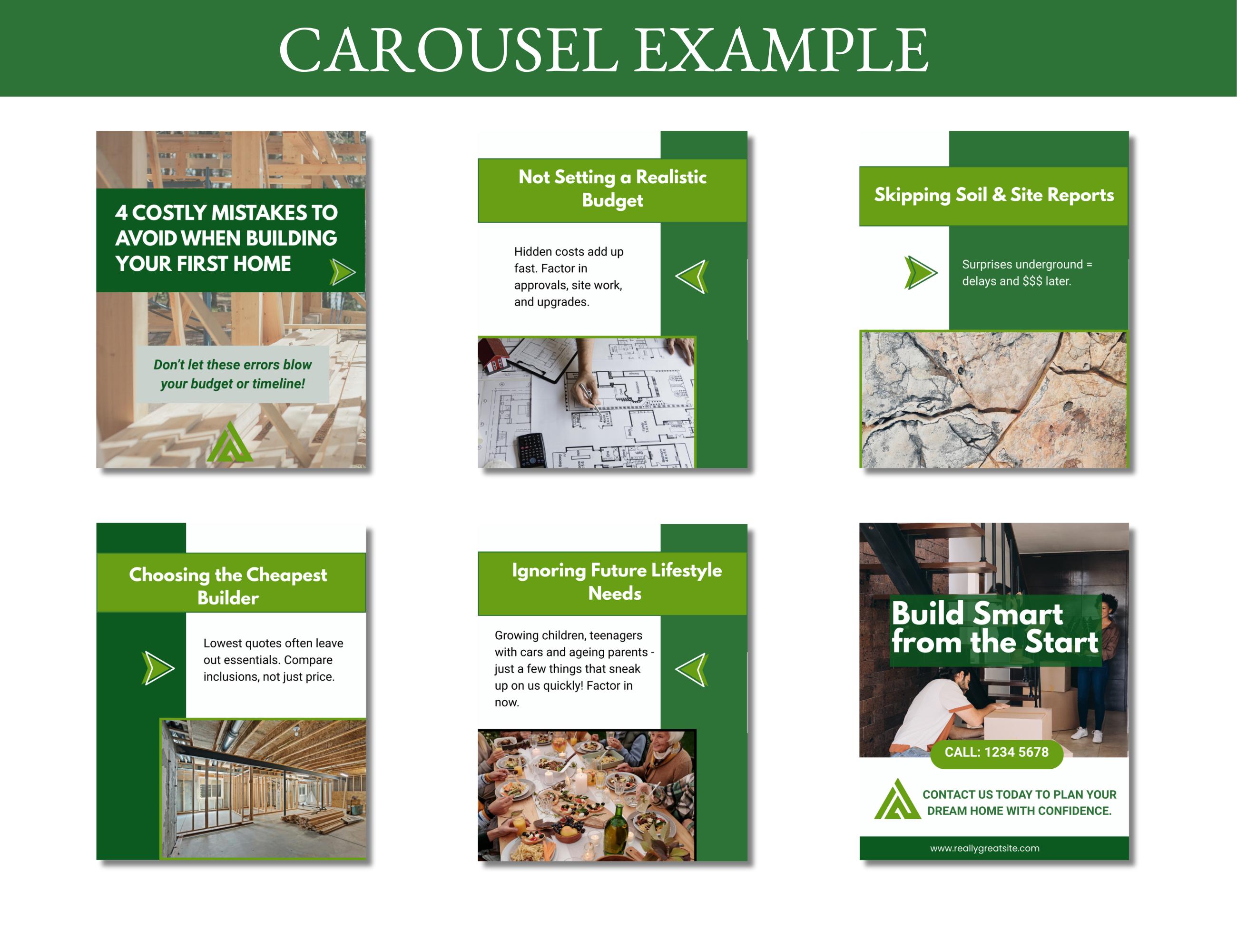 Instagram Carousel Templates for Construction (home Builders) in Green ...