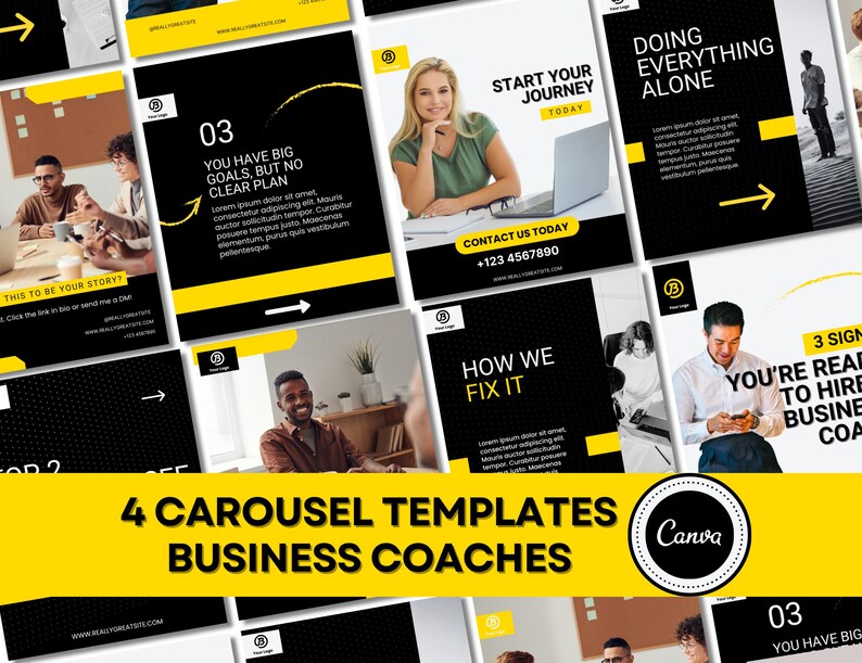 Canva Templates for Business Coaches: Social Media Carousels in Yellow ...