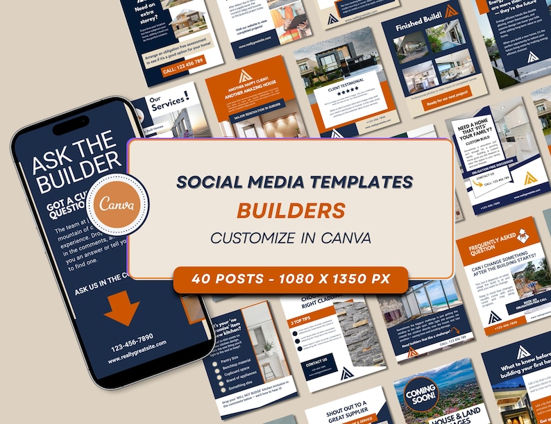Builders Social Media Post Templates | Canva Editable | Navy Blue ...