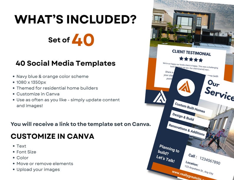 Builders Social Media Post Templates | Canva Editable | Navy Blue ...