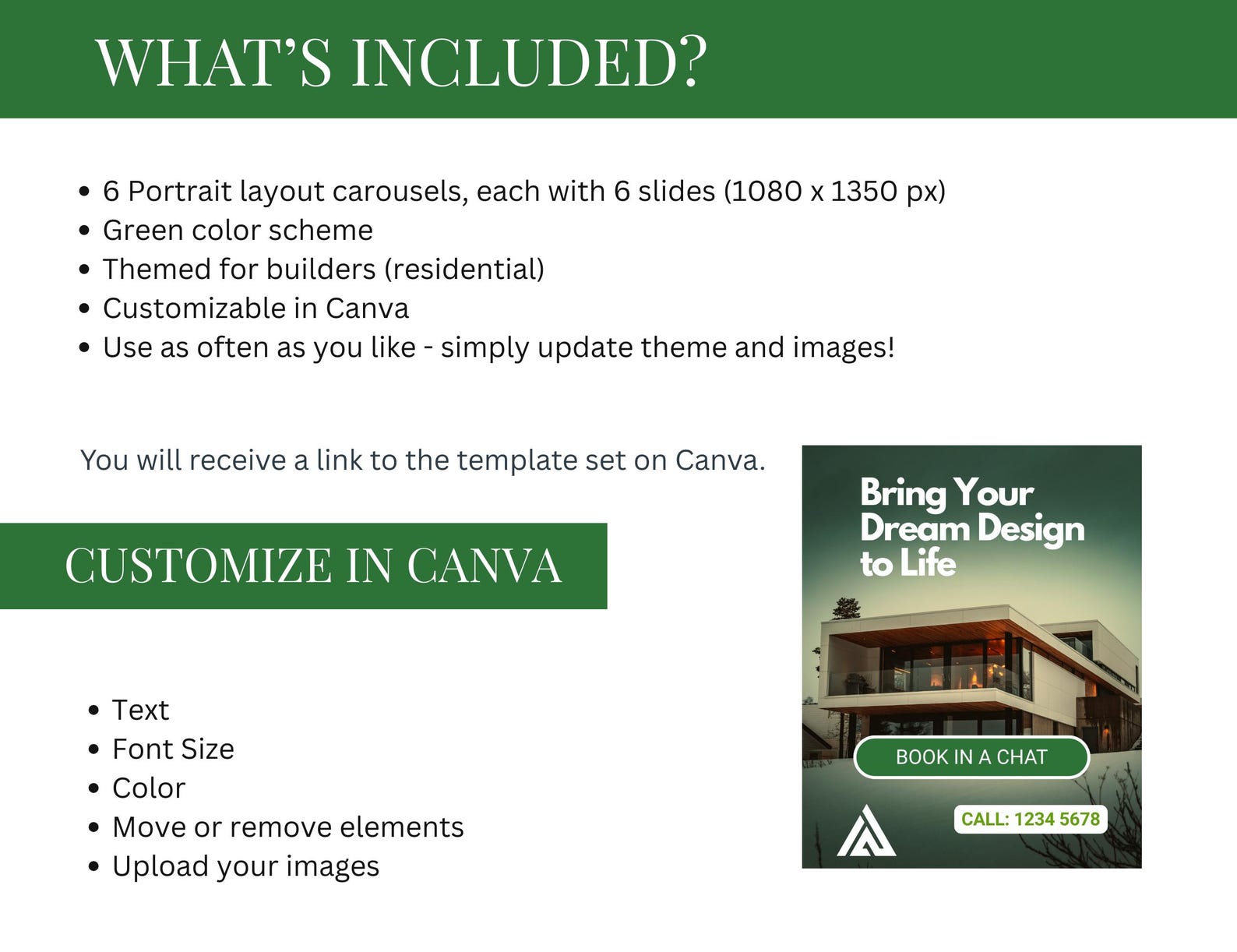 Instagram Carousel Templates for Construction (home Builders) in Green ...