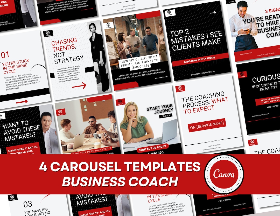 Canva Carousel Templates for Business Coaches in Red & Black | 4 ...