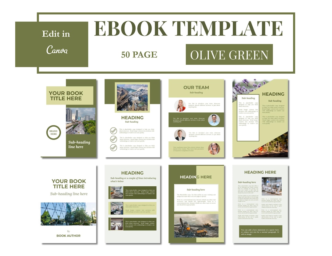 Canva Ebook Template for Business in Olive Green – 50 Pages, A4 Size - Etsy