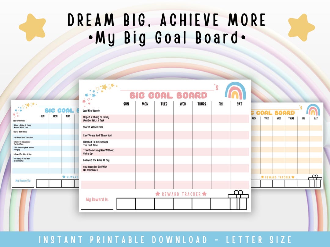 Kids Reward Chart Printable | Goal Tracking Chart for Kids | Behavior ...