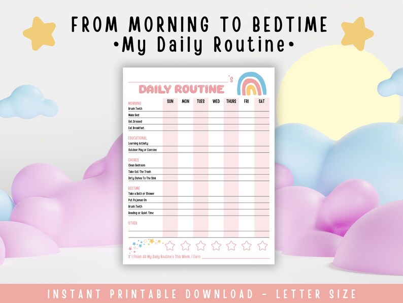 Kids Daily Routine Chart Printable | Morning and Bedtime Tracker ...