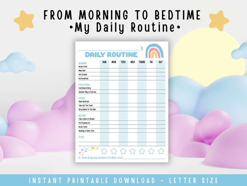 Kids Daily Routine Chart Printable | Morning and Bedtime Tracker ...