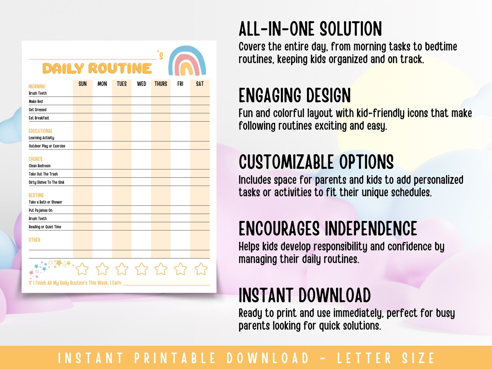 Kids Daily Routine Chart Printable | Morning and Bedtime Tracker ...