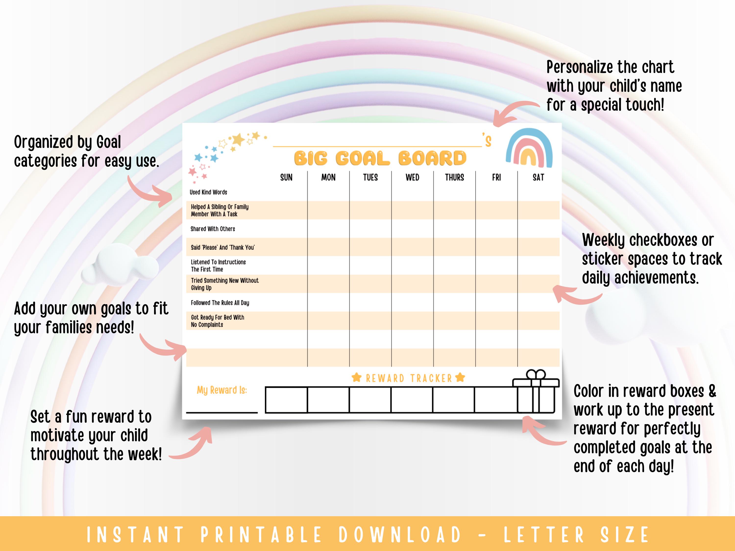 Kids Reward Chart Printable | Goal Tracking Chart for Kids | Behavior ...
