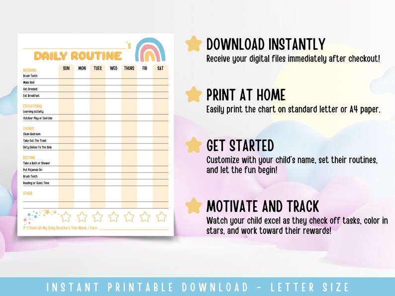 Kids Daily Routine Chart Printable | Morning and Bedtime Tracker ...