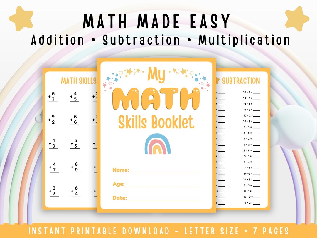Math Skills Workbook for Kids - Printable Addition, Subtraction, and ...