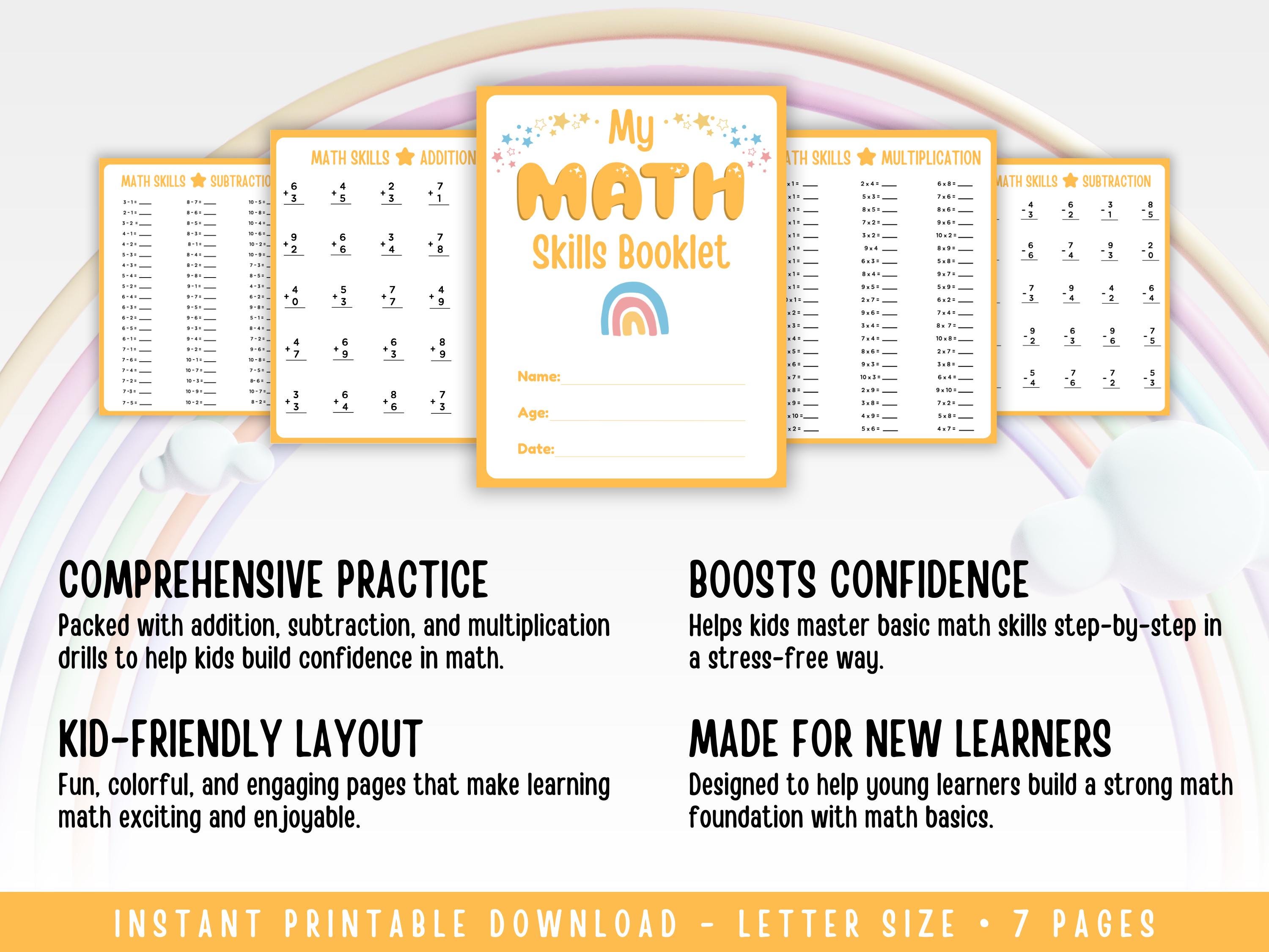 Math Skills Workbook for Kids - Printable Addition, Subtraction, and ...