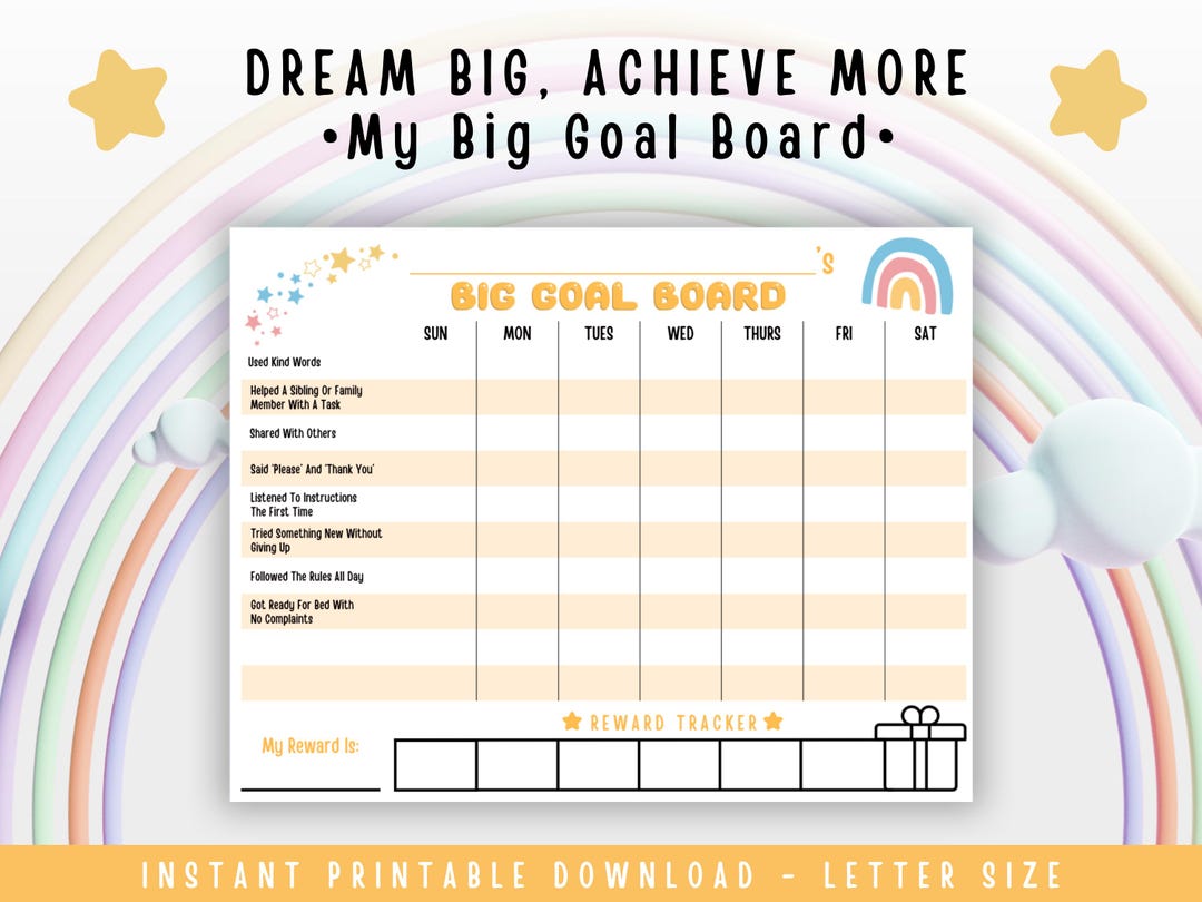 Kids Reward Chart Printable | Goal Tracking Chart for Kids | Behavior ...