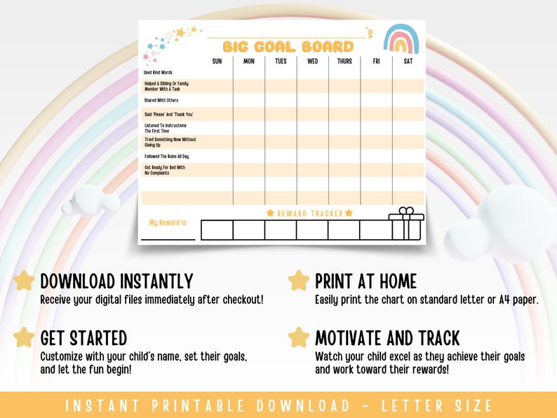 Kids Reward Chart Printable | Goal Tracking Chart for Kids | Behavior ...
