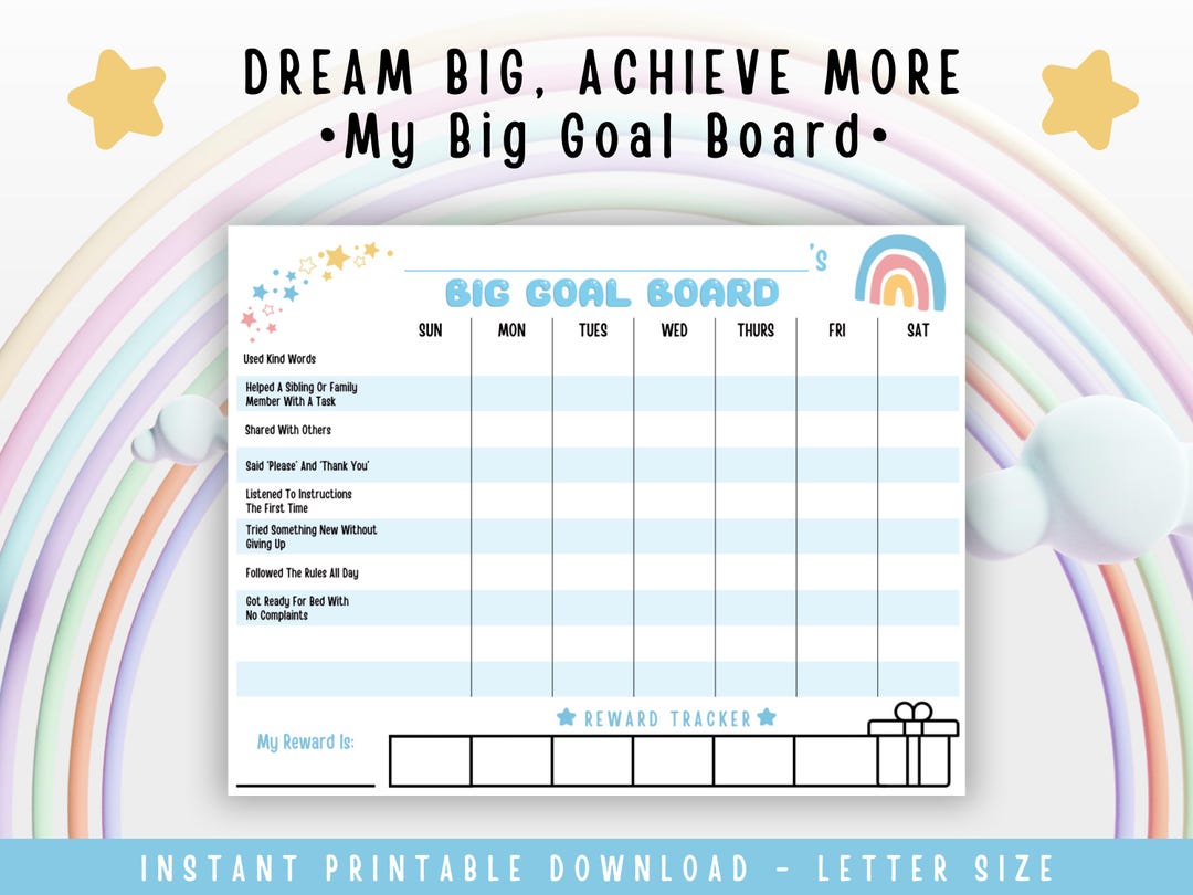 Kids Reward Chart Printable | Goal Tracking Chart for Kids | Behavior ...
