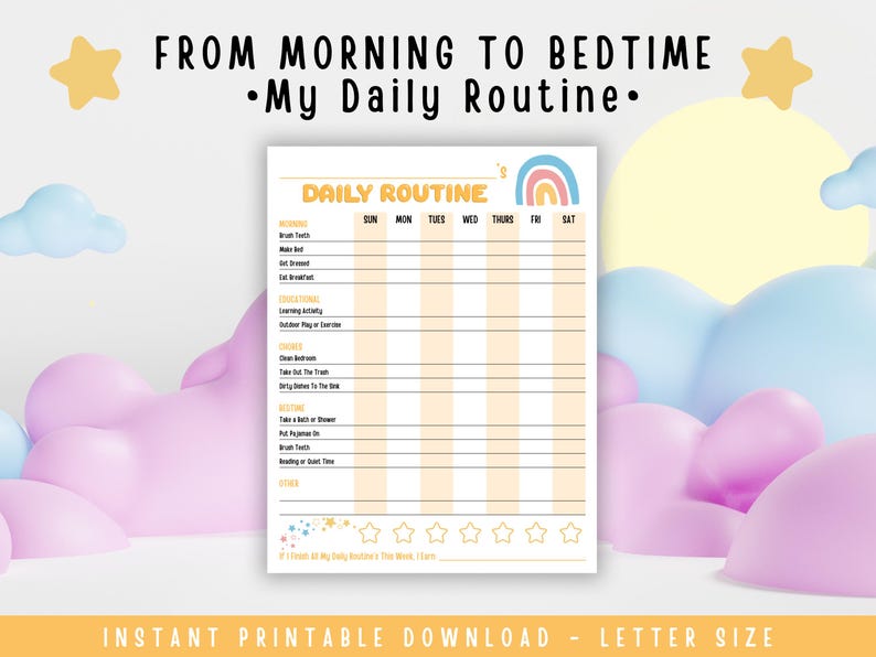 Kids Daily Routine Chart Printable | Morning and Bedtime Tracker ...