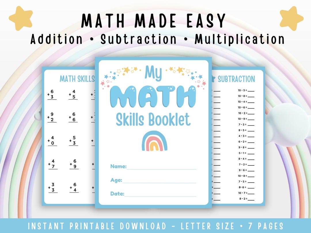 Math Skills Workbook for Kids - Printable Addition, Subtraction, and ...