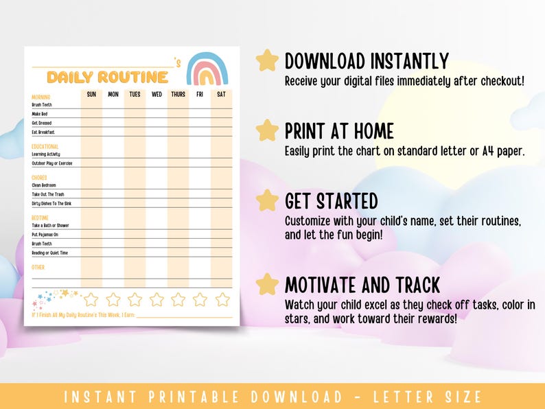 Kids Daily Routine Chart Printable | Morning and Bedtime Tracker ...