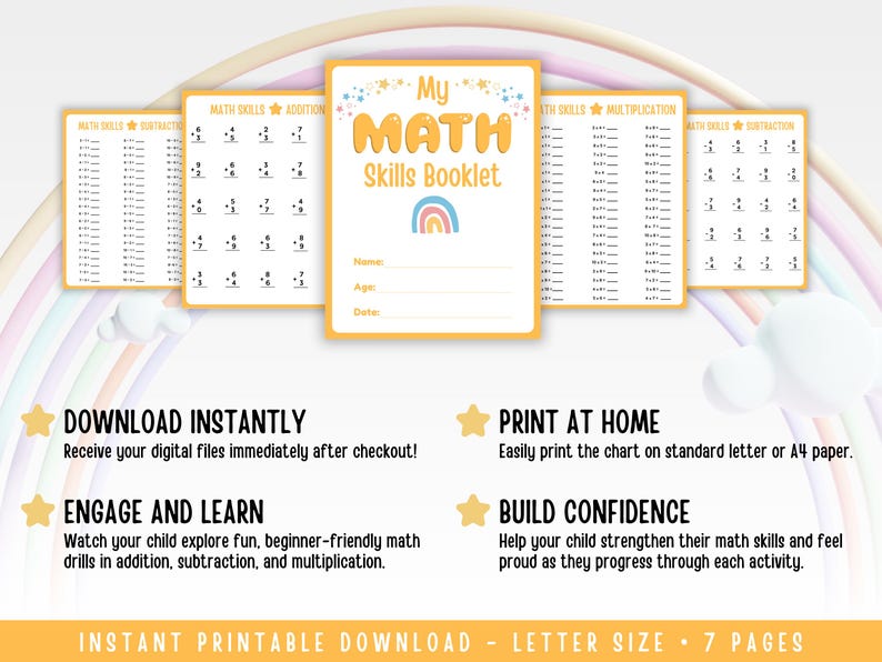 Math Skills Workbook for Kids - Printable Addition, Subtraction, and ...
