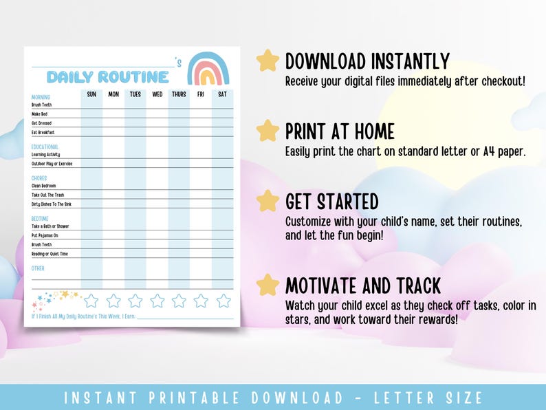 Kids Daily Routine Chart Printable | Morning and Bedtime Tracker ...