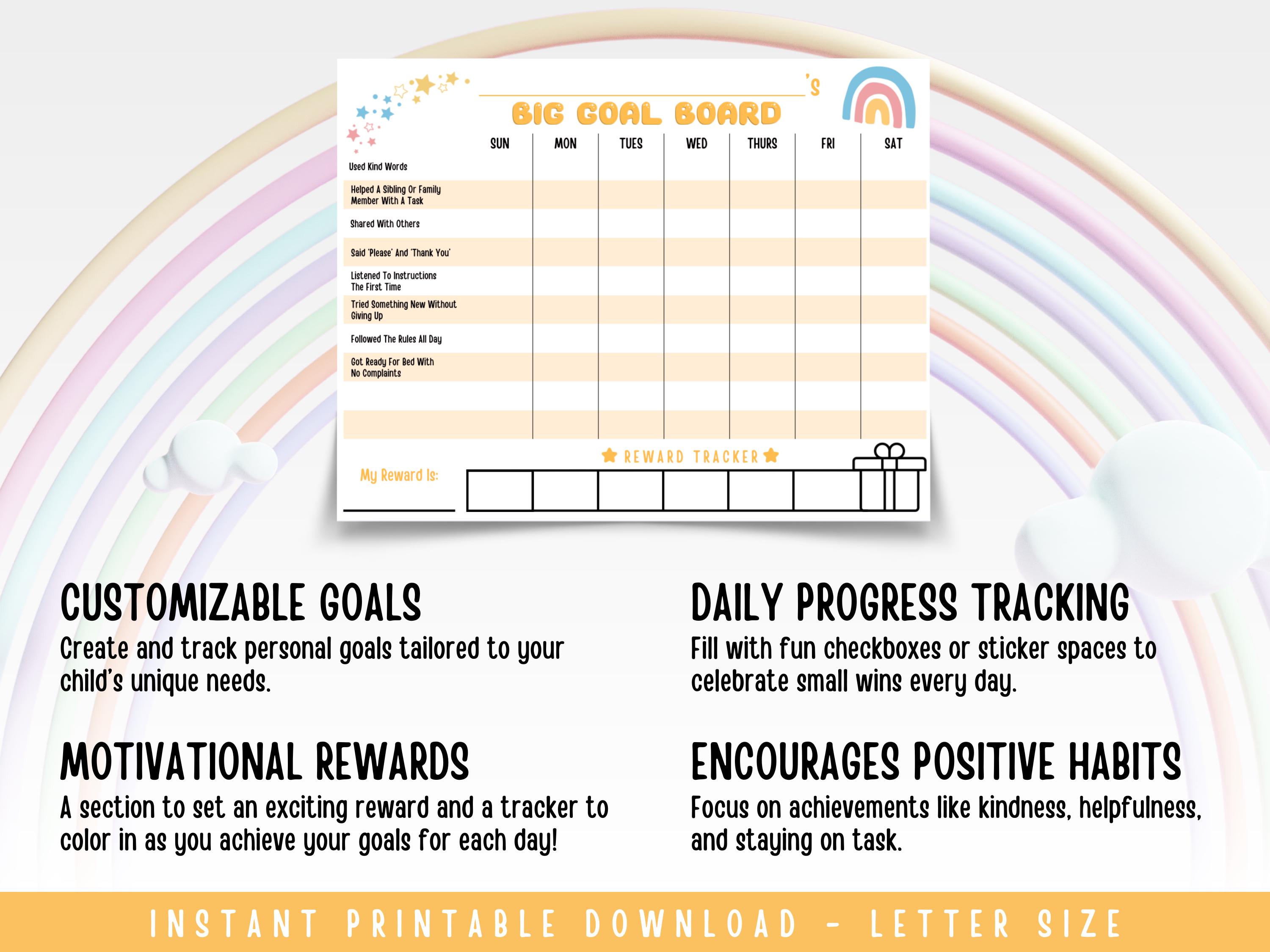 Kids Reward Chart Printable | Goal Tracking Chart for Kids | Behavior ...