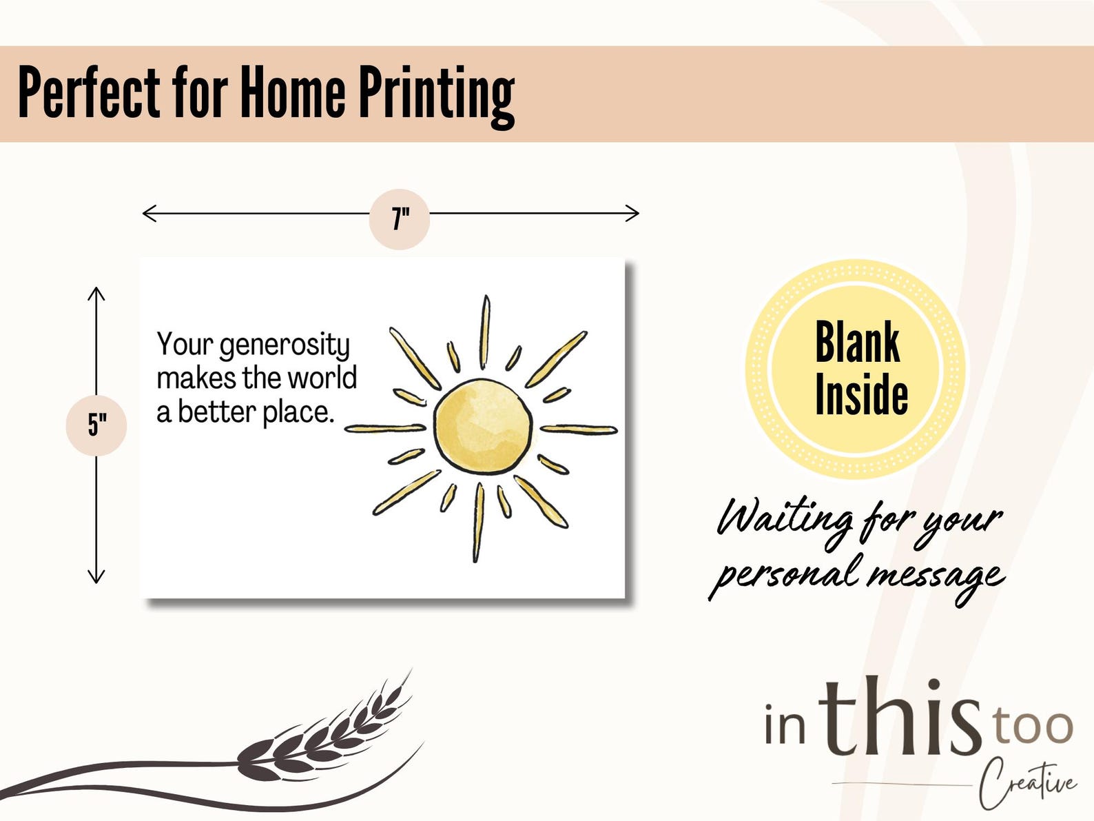 Printable Thank You Card: Generosity Message (digital Download, PDF ...