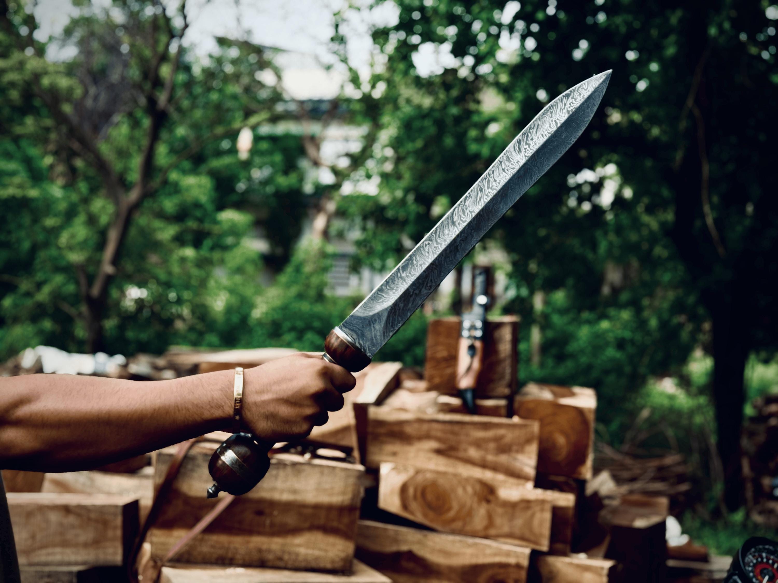 Handcrafted Damascus Roman Gladius Sword With Leather Sheath, Gladiator ...