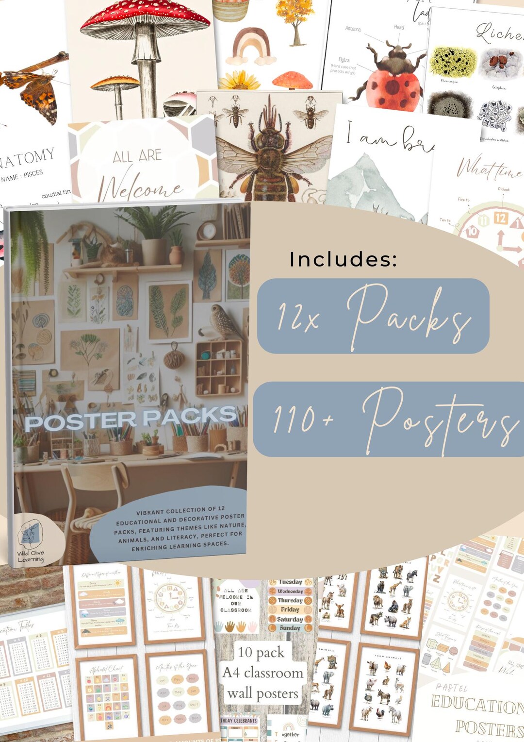 12-pack Educational Poster Bundle | Homeschooling | 110+ Bright ...