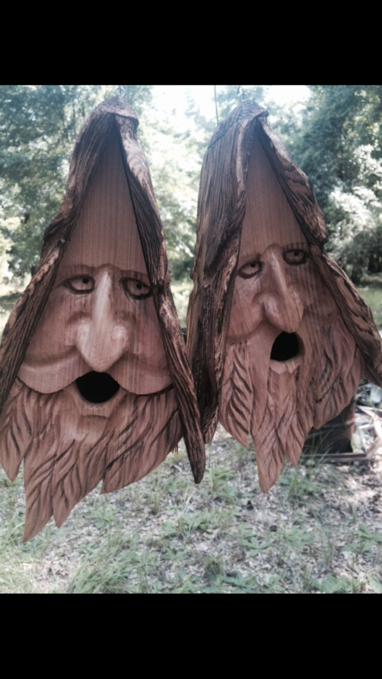2 Wood Spirit Birdhouse. Hand Carved Home Made in the U.S.A. - Etsy
