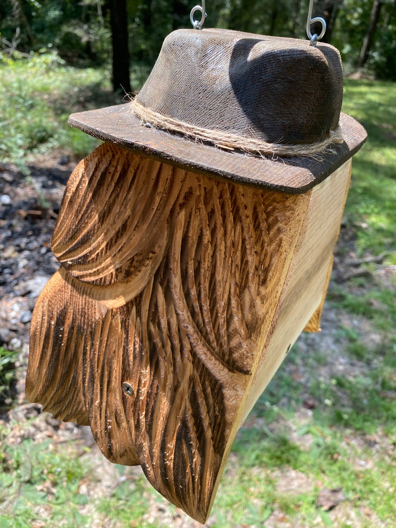 Hand Carved Western Red Cedar Cowboy Birdhouse, Smiling Face Art ...