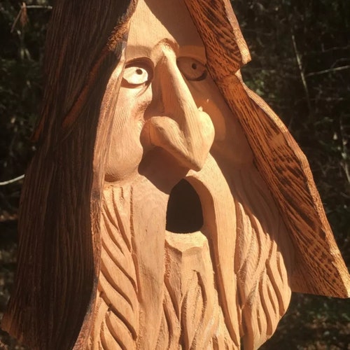 Whimsical Wood Spirit Birdhouse. Hand Carved Home Made in the - Etsy