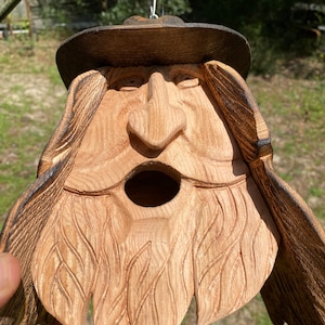Hand Carved Western Red Cedar Cowboy Birdhouse, Smiling Face Art ...