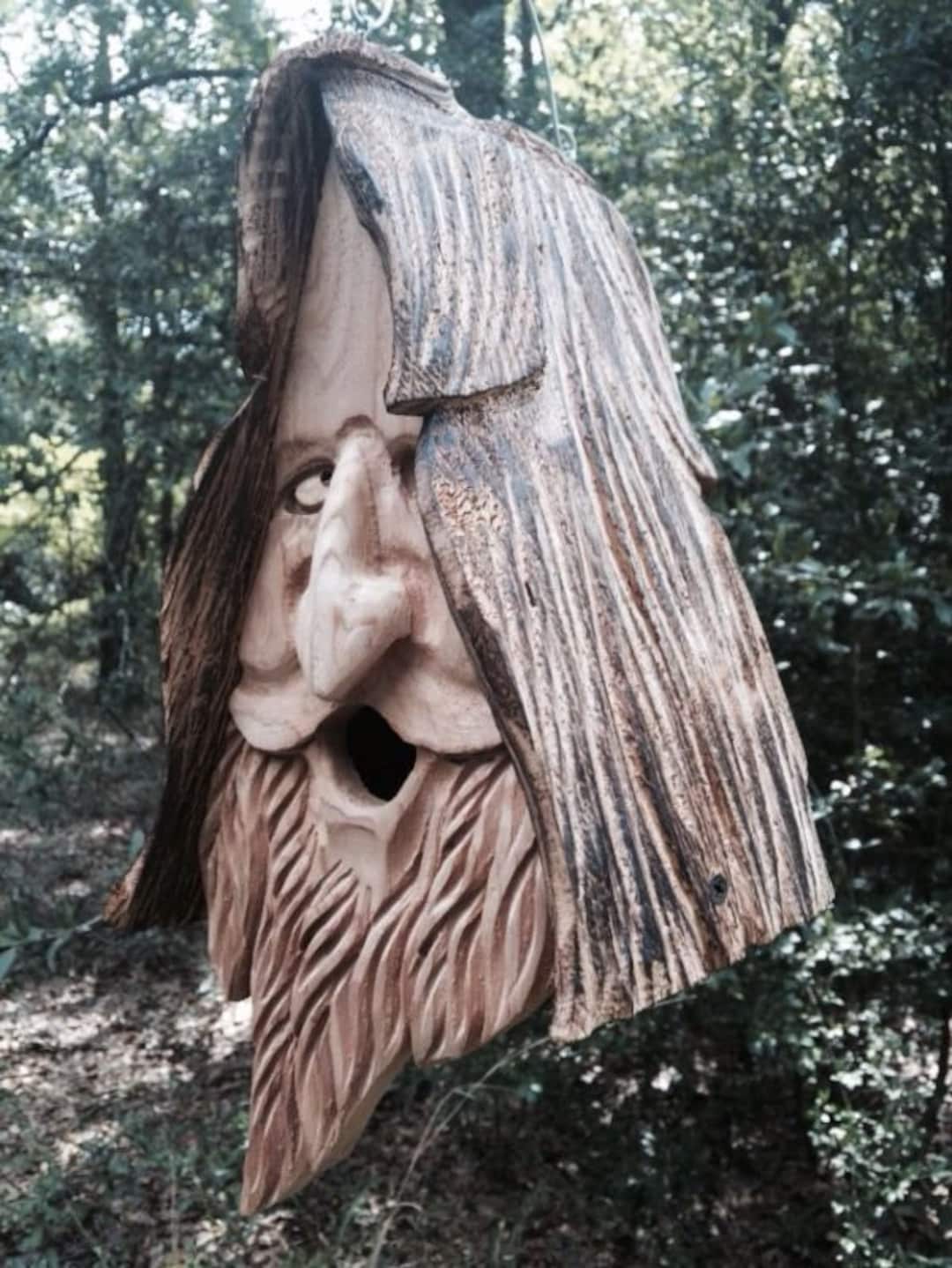 Wood Spirit Unique Old Man Rustic Hand Carved Cedar Bird House ...