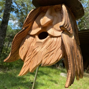 Hand Carved Western Red Cedar Cowboy Birdhouse, Smiling Face Art ...