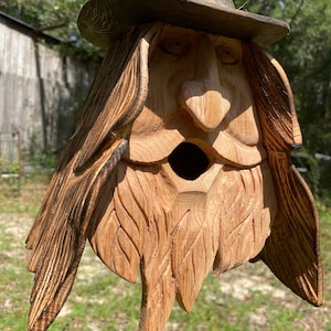 Hand Carved Western Red Cedar Cowboy Birdhouse, Smiling Face Art ...