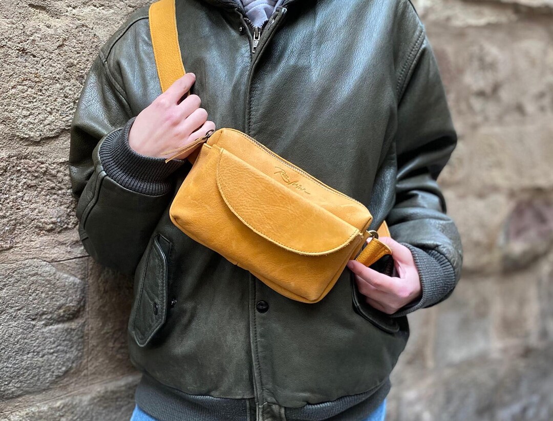 Mustard Yellow Leather Fanny Pack: Italian Leather Crossbody Belt Bag ...